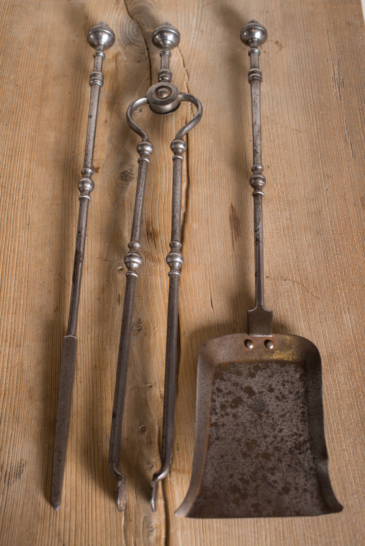 Set of English Antique Steel Fire Irons. For Sale at 1stDibs
