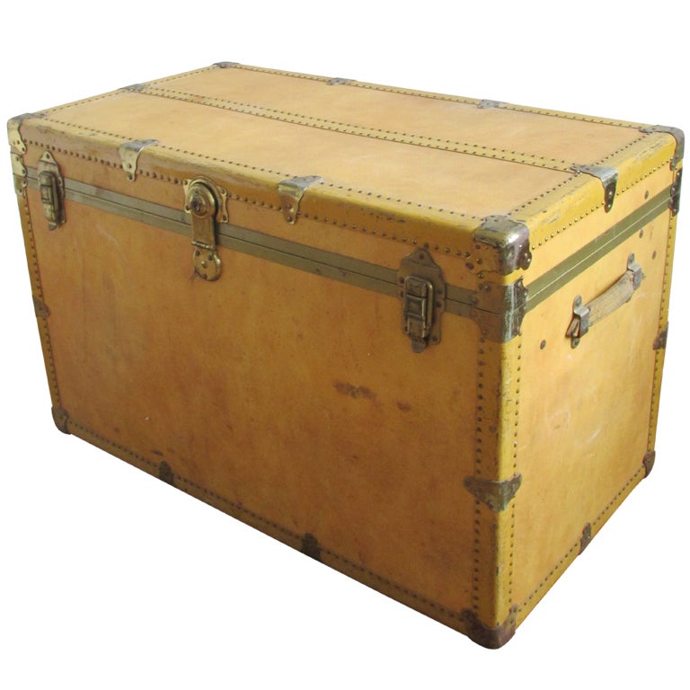 Faux Vellum Leather Steamer Travel Trunk at 1stDibs