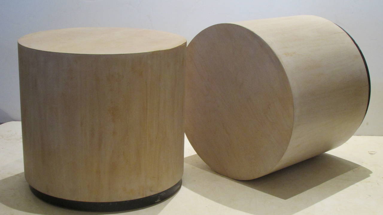 Pair of Modernist Bleached Wood Cylinder Tables at 1stDibs