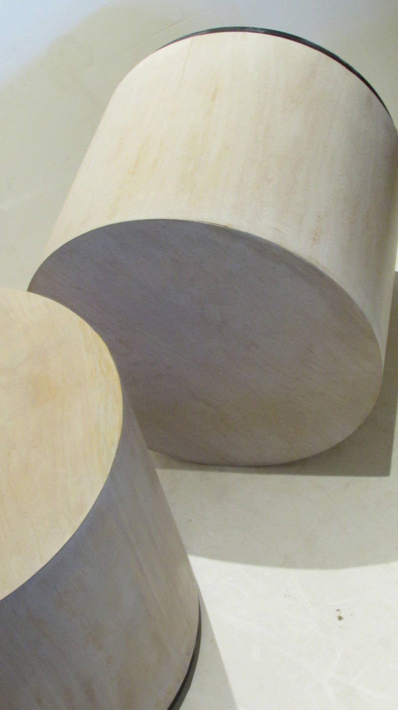 Pair of Modernist Bleached Wood Cylinder Tables at 1stDibs