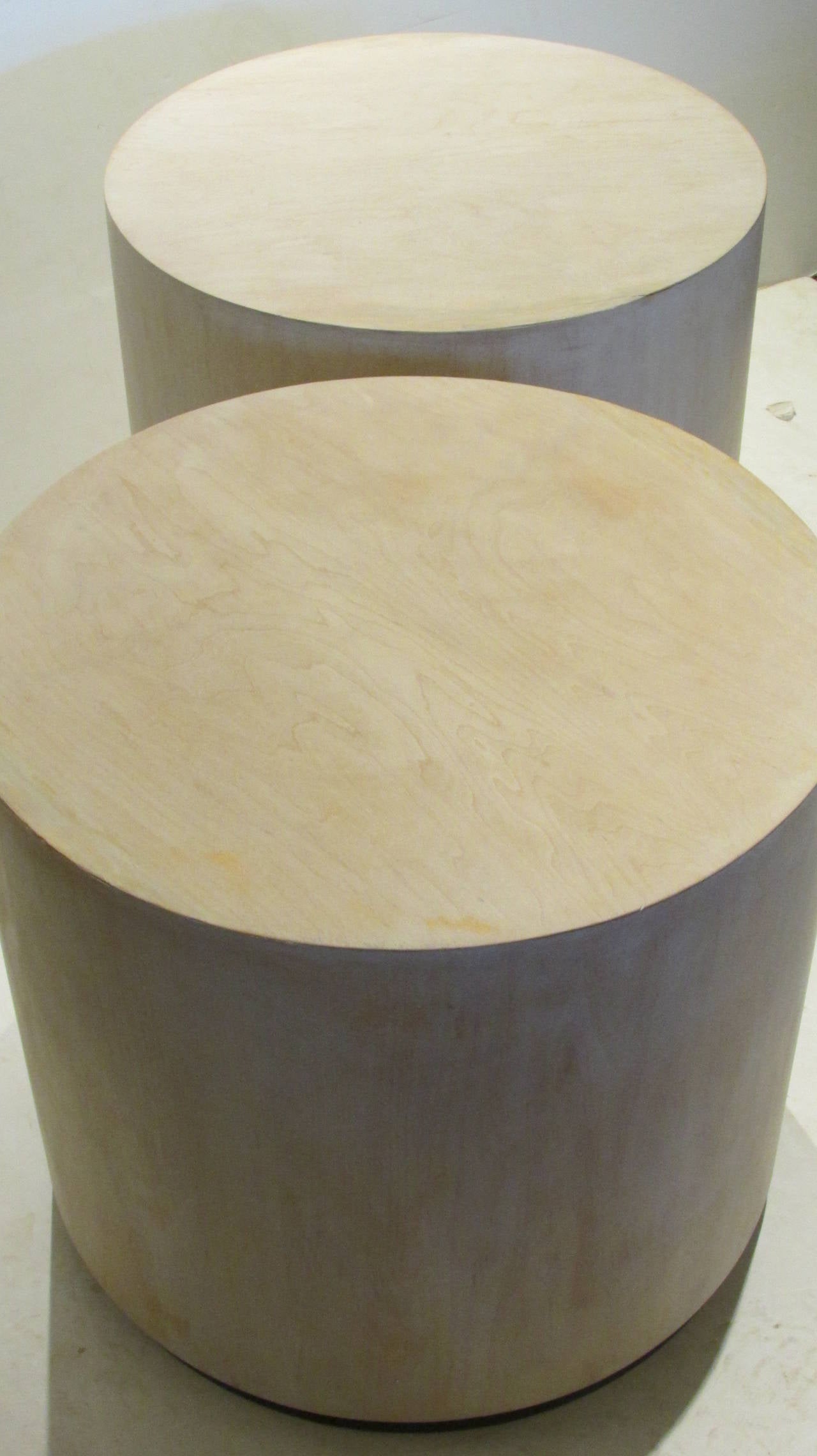 Pair of Modernist Bleached Wood Cylinder Tables at 1stDibs