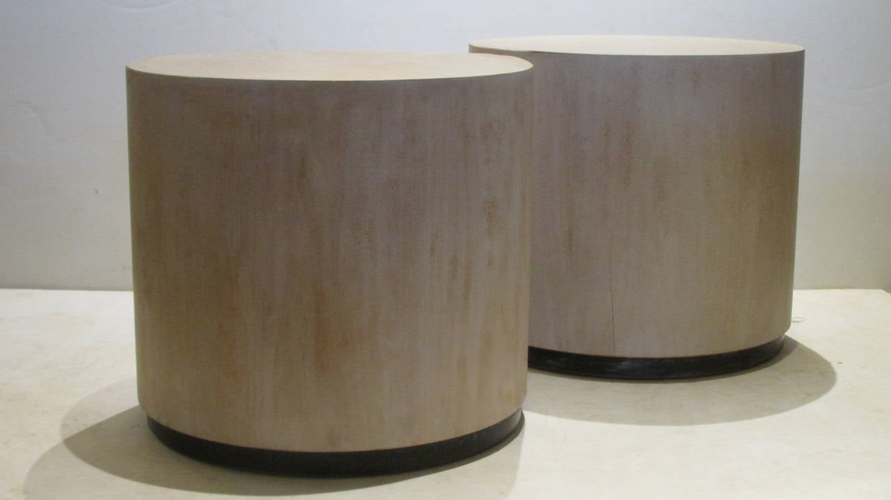 Pair of Modernist Bleached Wood Cylinder Tables at 1stDibs