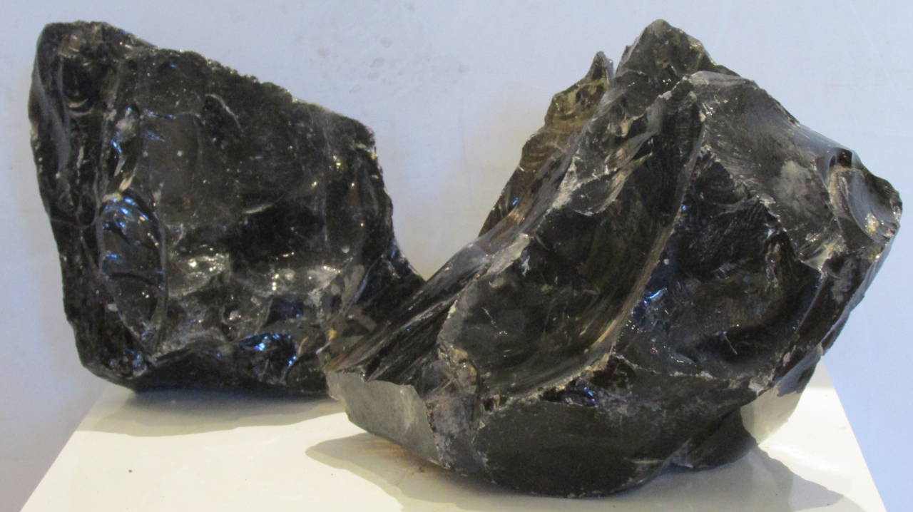 Group of Three Big Black Amber Factory Glass Cullet at 1stDibs