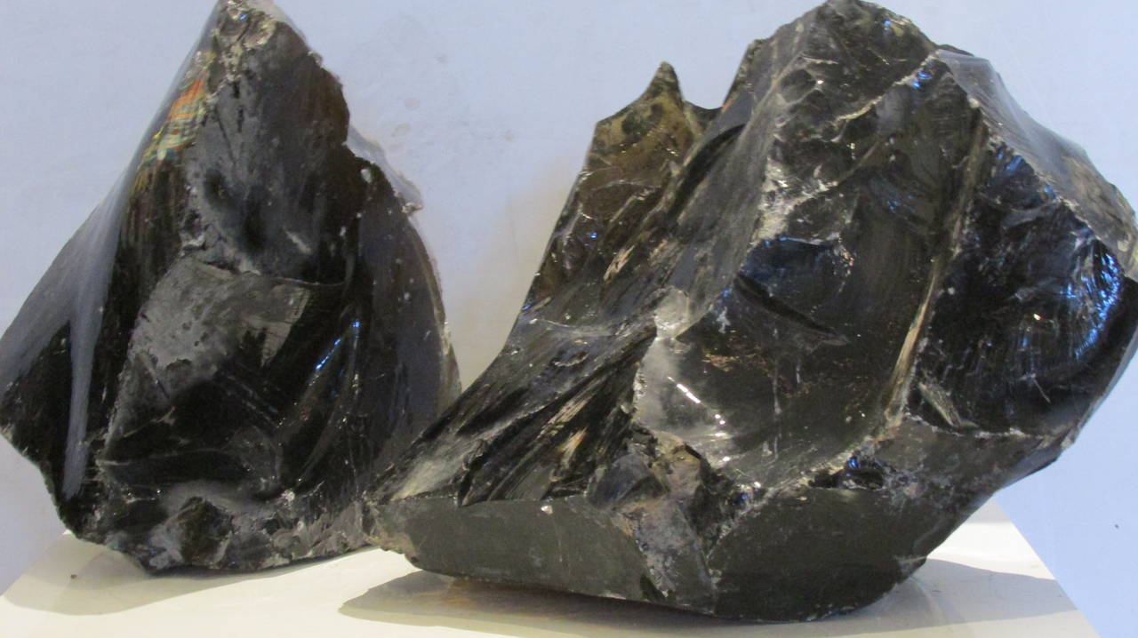 Group of Three Big Black Amber Factory Glass Cullet at 1stDibs