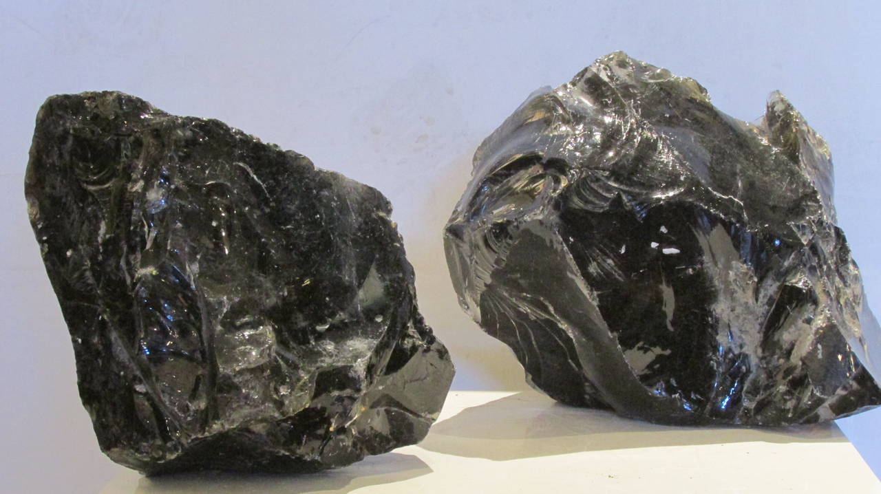 Group of Three Big Black Amber Factory Glass Cullet at 1stDibs