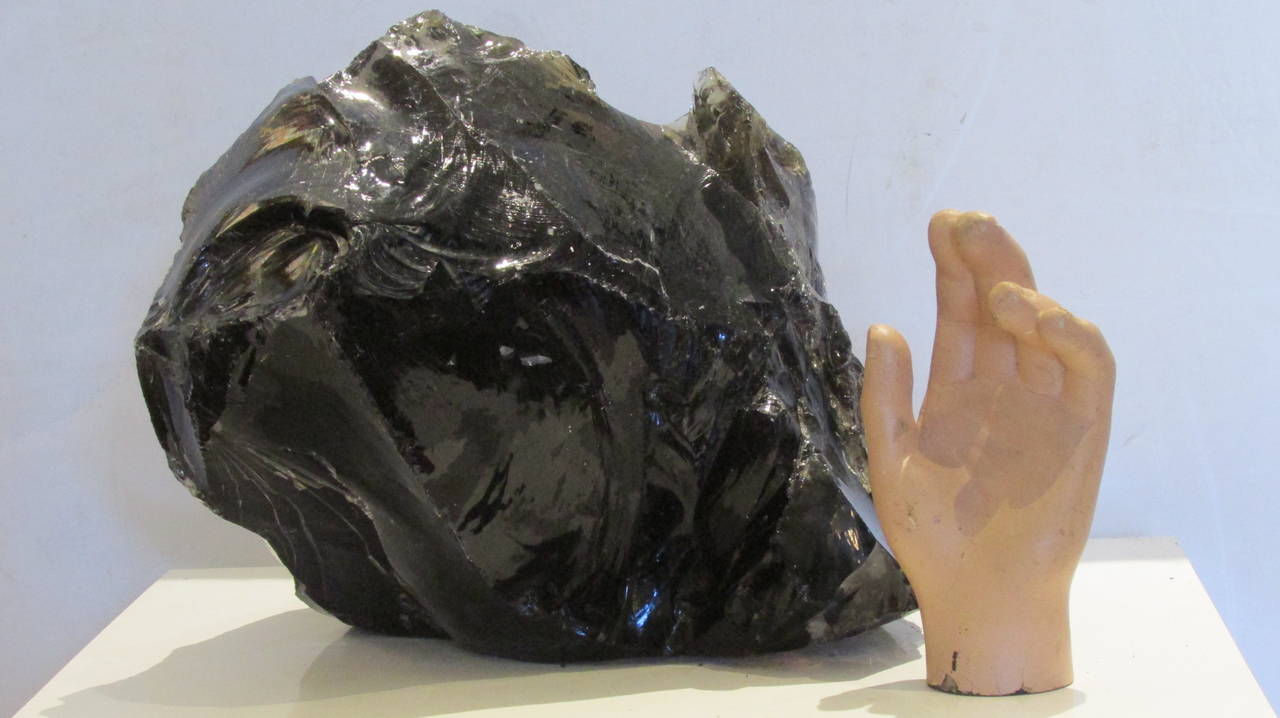 Group of Three Big Black Amber Factory Glass Cullet at 1stDibs