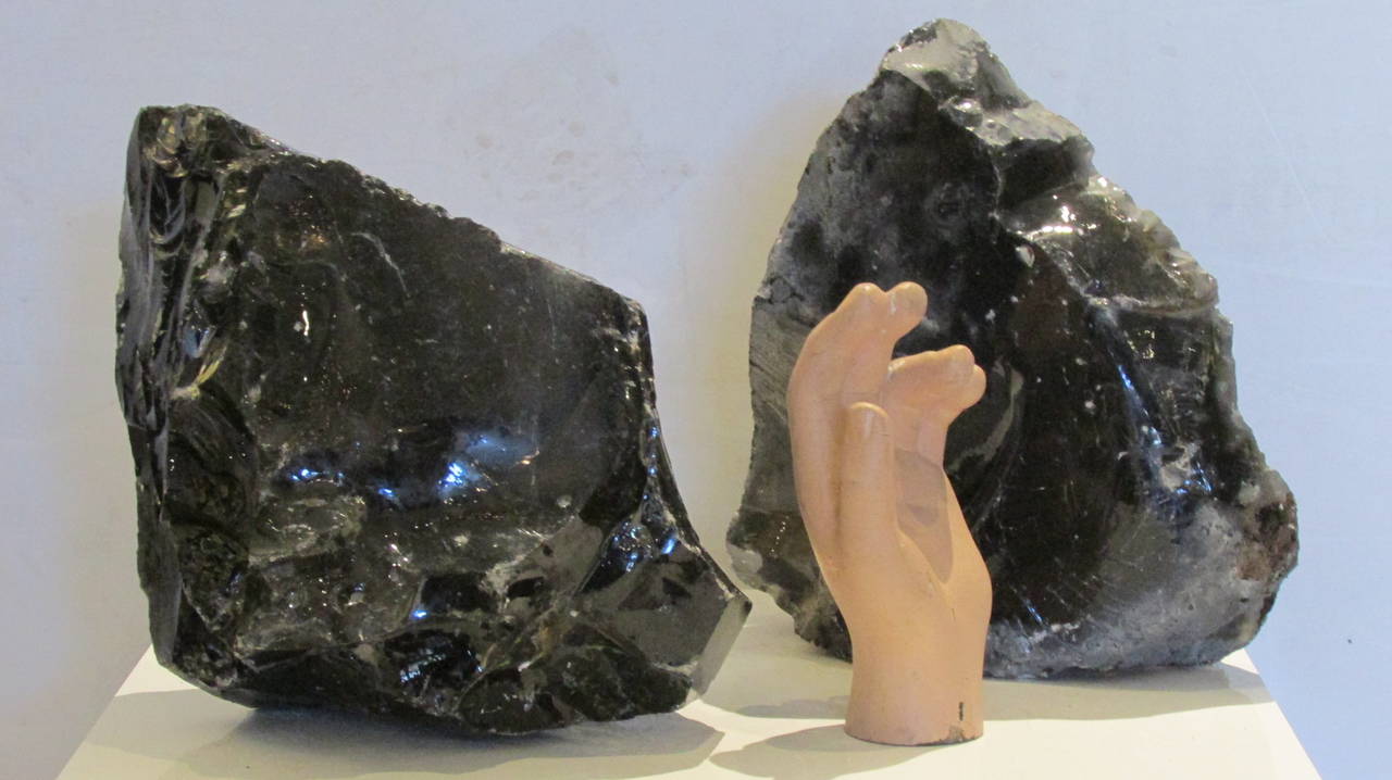 Group of Three Big Black Amber Factory Glass Cullet at 1stDibs