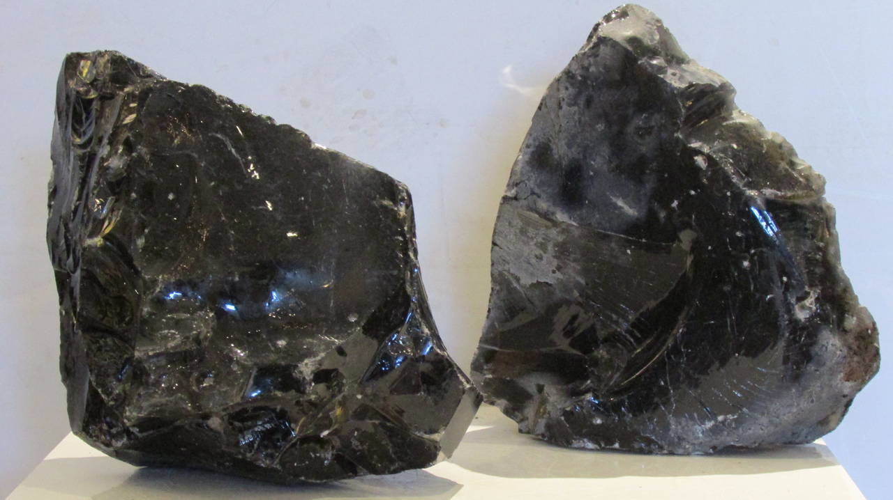 Group of Three Big Black Amber Factory Glass Cullet at 1stDibs