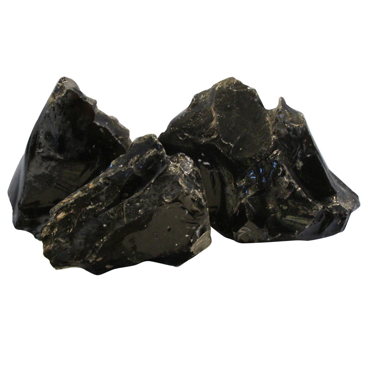 Group of Three Big Black Amber Factory Glass Cullet at 1stDibs