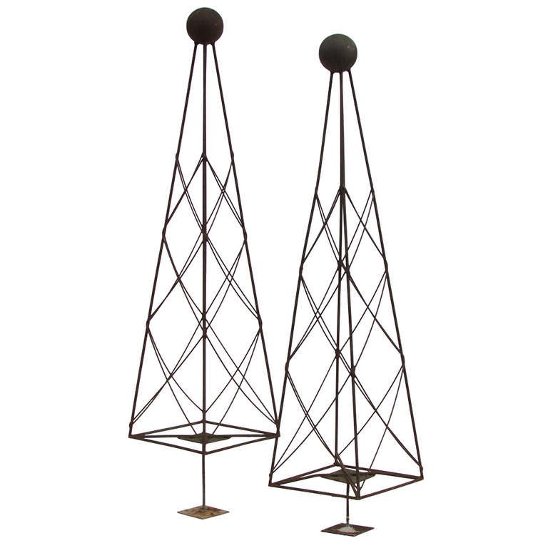 Classical Obelisk Form Iron Topiaries at 1stDibs