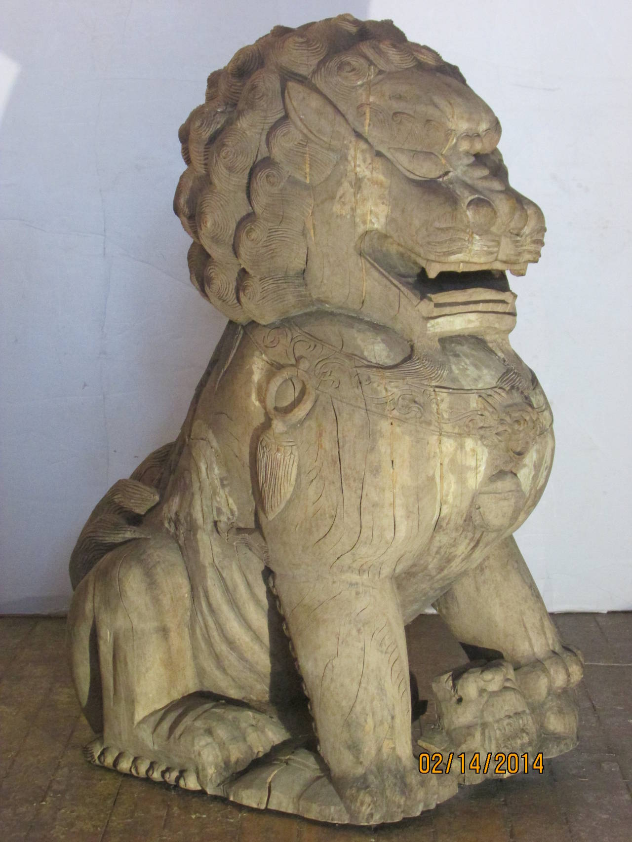 Palace Size Carved Wooden Foo Dogs at 1stDibs