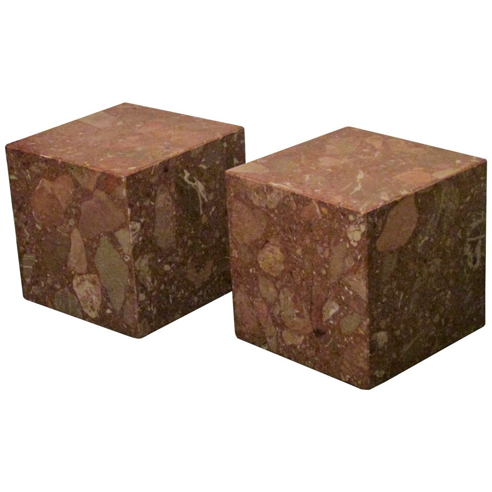 Italian Rouge Marble Cube Pedestal Tables at 1stDibs