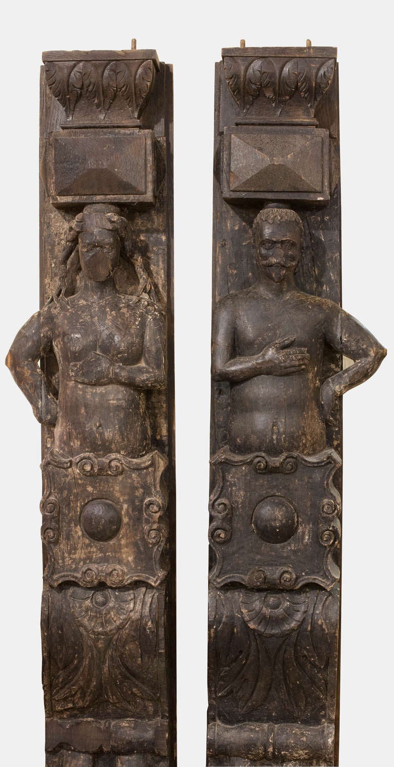 Pair of Carved Oak Caryatids at 1stDibs