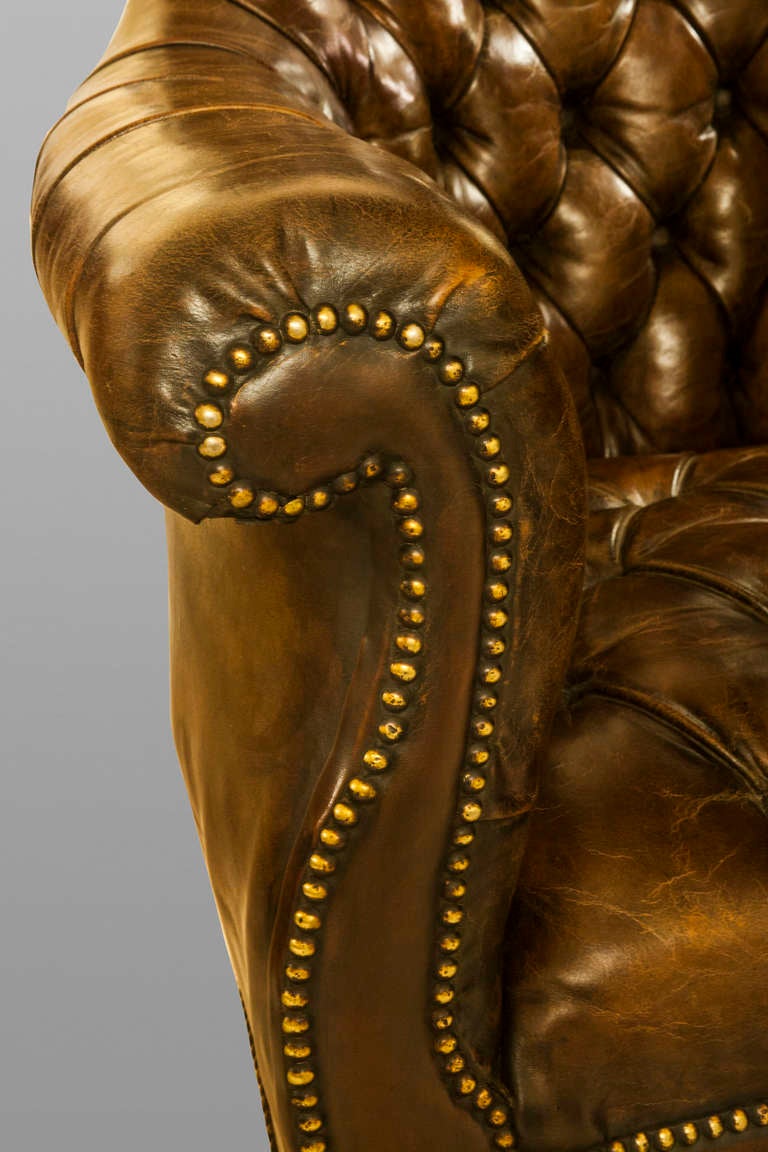 Fine Pair Of Deep Buttoned Leather Library Chairs From The Regency ...