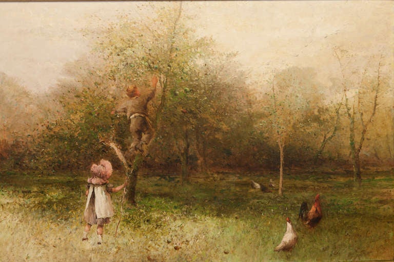 Oil Painting of Children Scrumping For Sale at 1stDibs