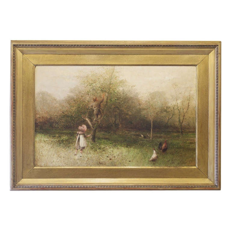 Oil Painting of Children Scrumping For Sale at 1stDibs