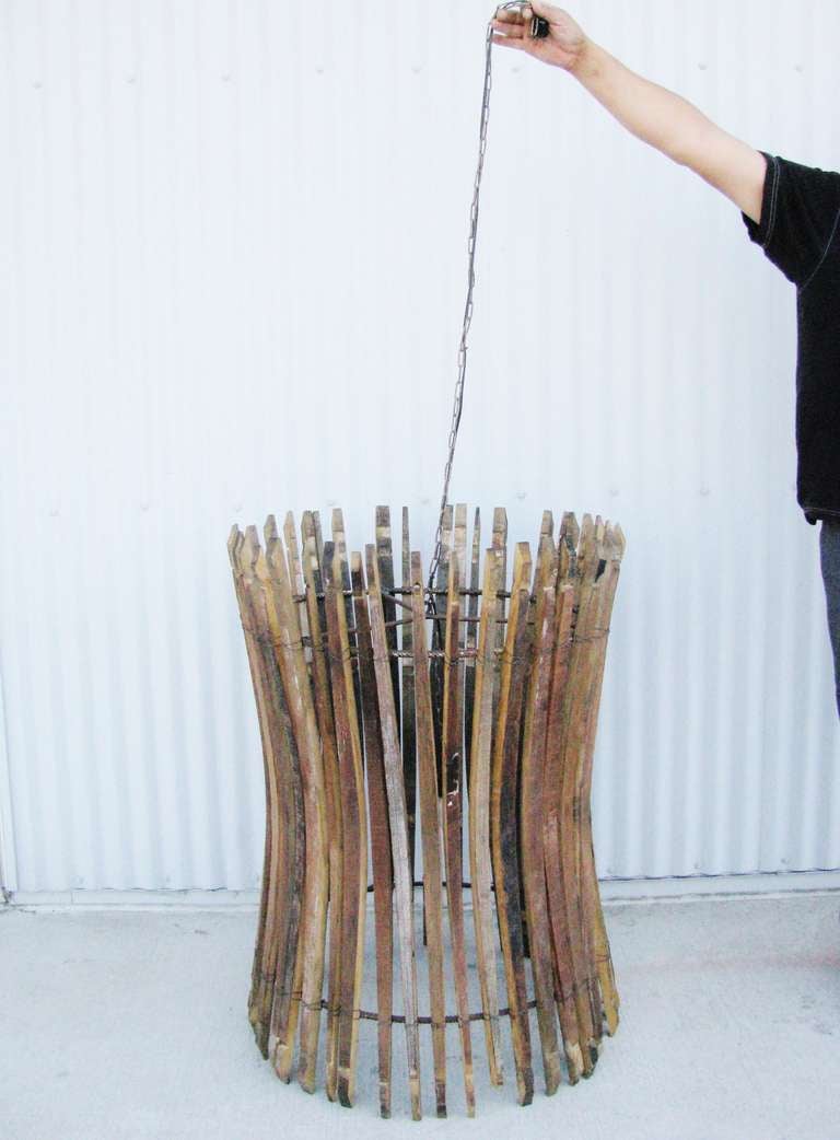 Huge Industrial Style Wood Slat Light Fixture Chandelier For Sale at ...