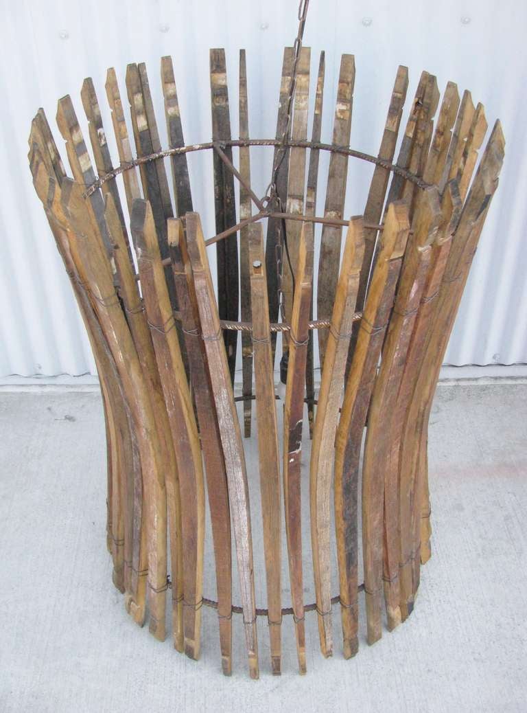 Huge Industrial Style Wood Slat Light Fixture Chandelier For Sale at ...