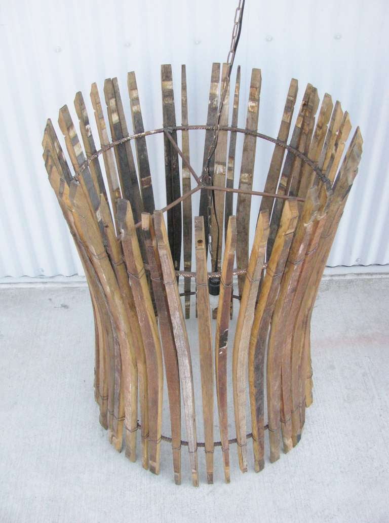 Huge Industrial Style Wood Slat Light Fixture Chandelier For Sale at ...