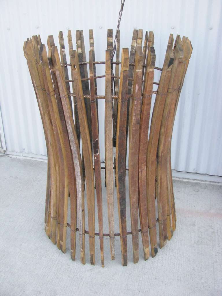 Huge Industrial Style Wood Slat Light Fixture Chandelier For Sale at ...