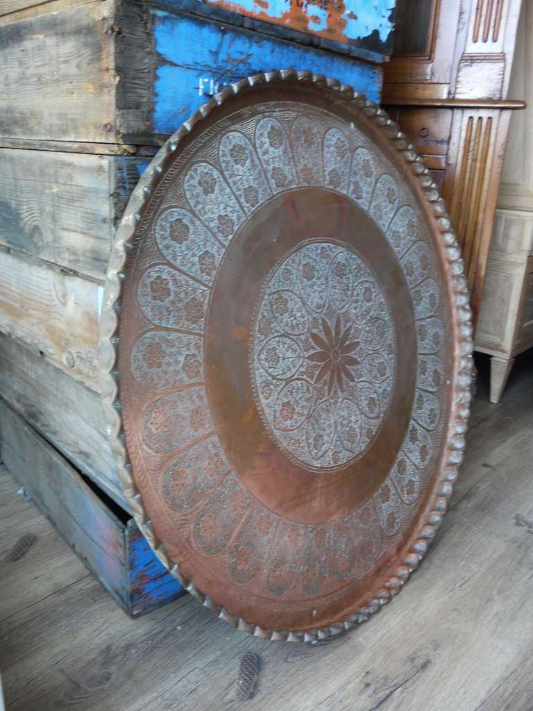 Exquisite and Huge Moroccan Charger Hand Tooled in Copper Wall or Table ...