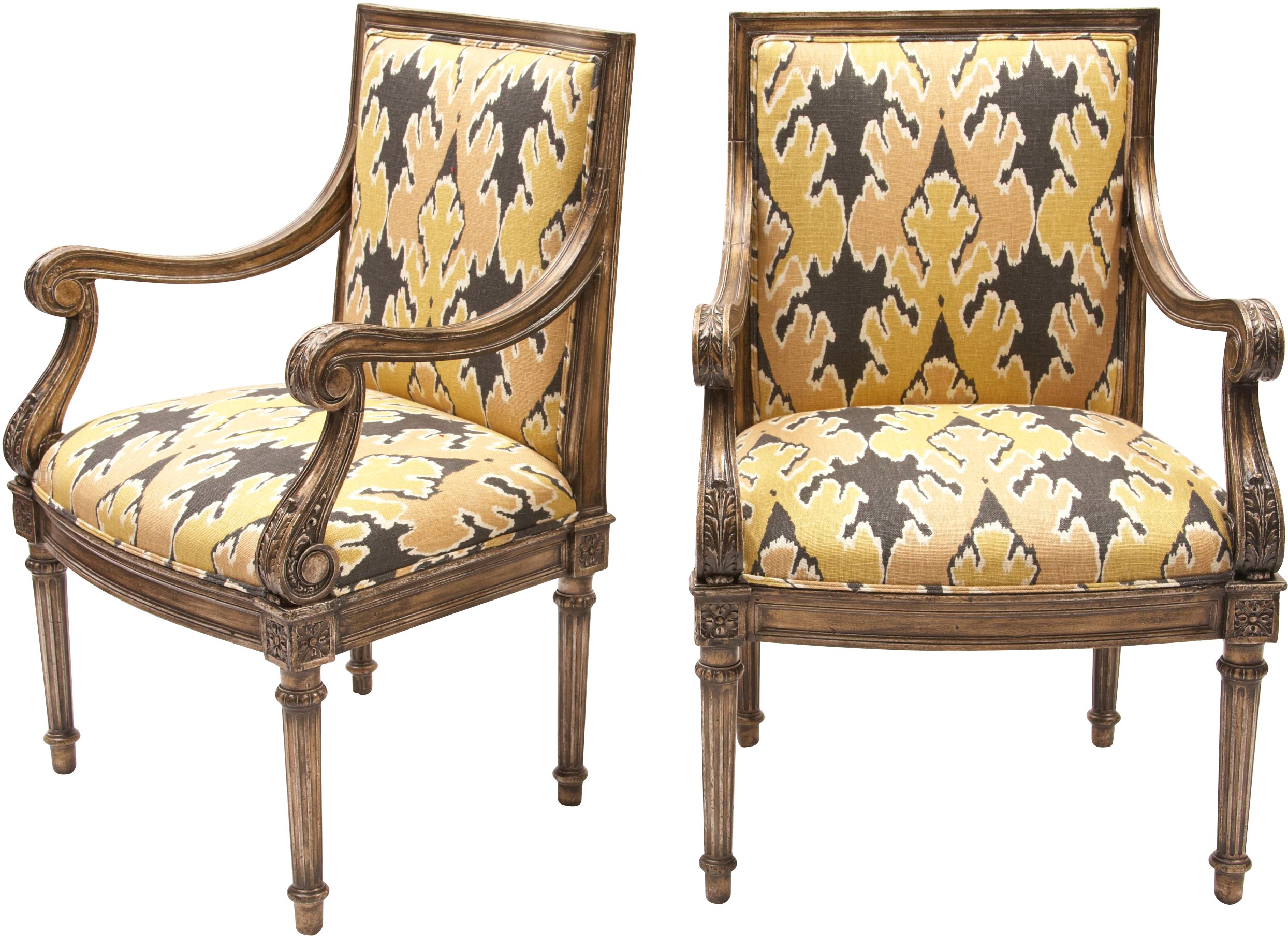 Ikat French Chairs, Pair For Sale at 1stDibs