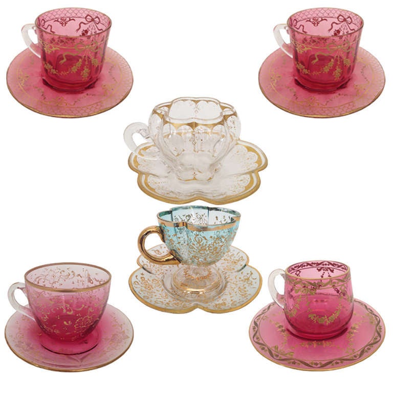 Set of Six Individual Moser Cups and Saucers Gilt and Enameled c.1900 ...