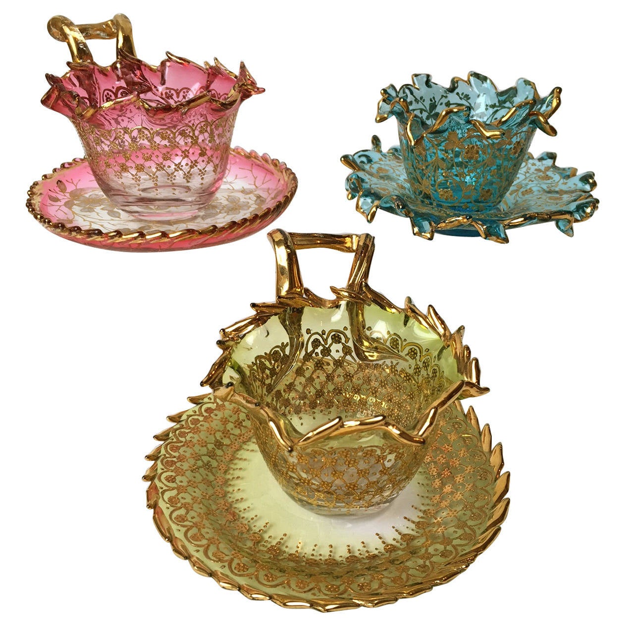 Very Unusual Rare Moser Cups and Saucers, circa 1900 at 1stDibs