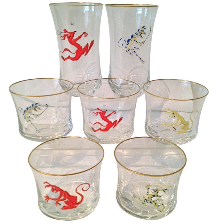 Magnificent Raised Enamel Moser Character Bar Glass 20th C at 1stDibs