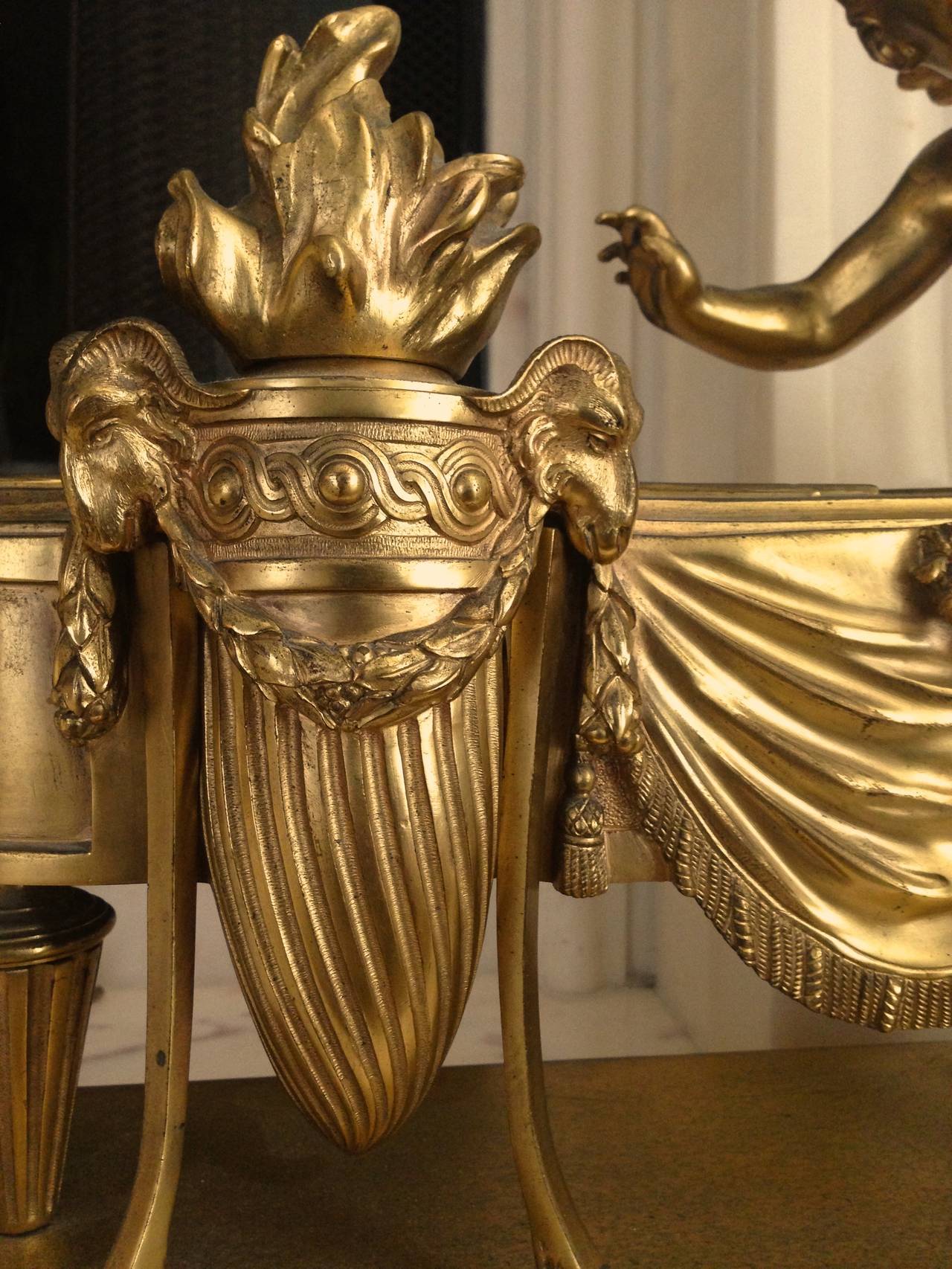 Large Pair of Fine French Gilt Bronze Cupid Form Chenet, 19th Century ...