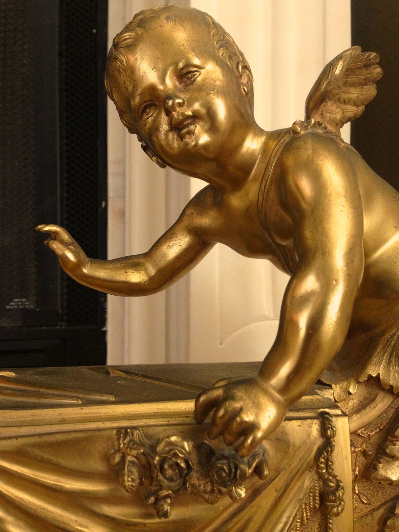 Large Pair of Fine French Gilt Bronze Cupid Form Chenet, 19th Century ...