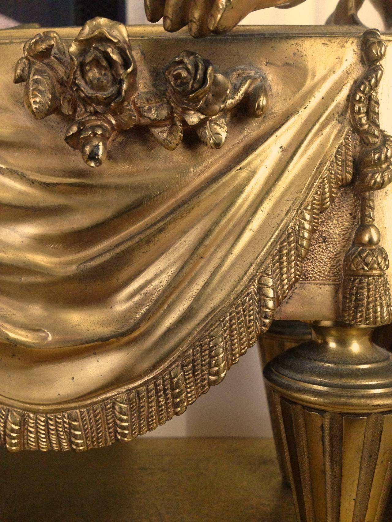 Large Pair of Fine French Gilt Bronze Cupid Form Chenet, 19th Century ...