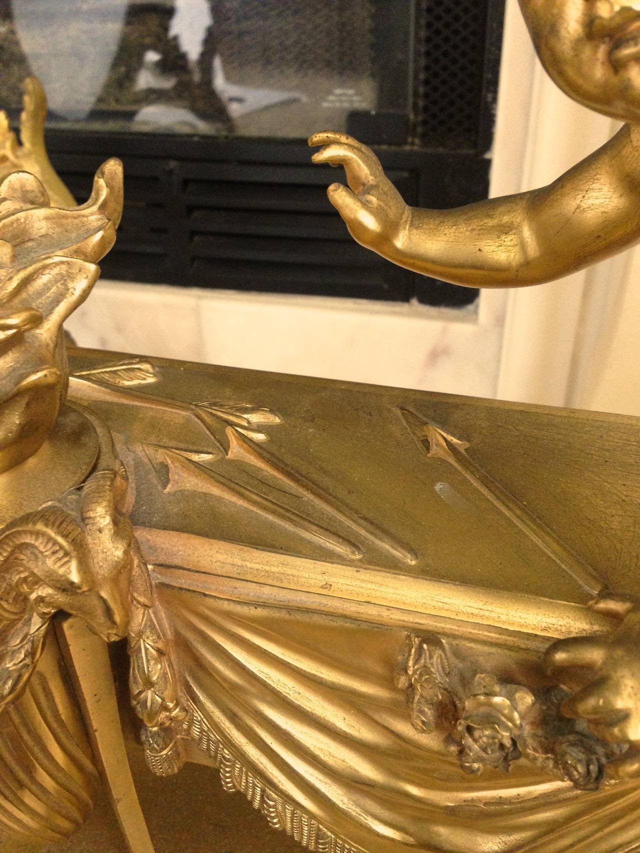 Large Pair of Fine French Gilt Bronze Cupid Form Chenet, 19th Century ...