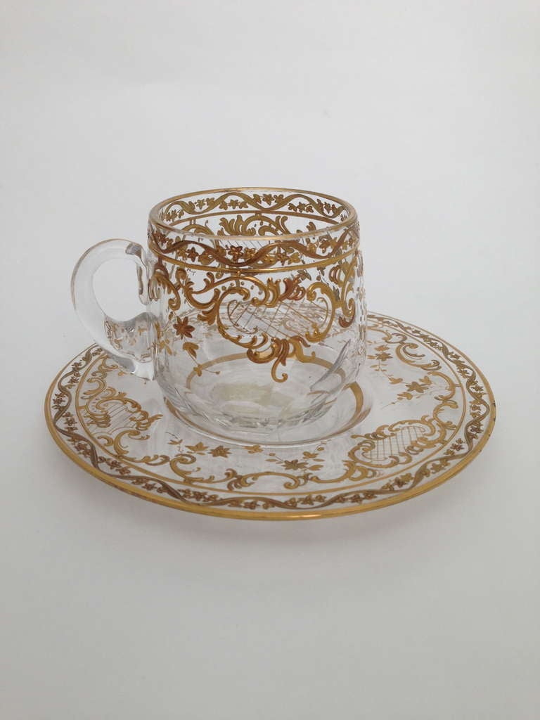 Set of Six Individual Moser Cups and Saucers Gilt and Enameled c.1900 ...