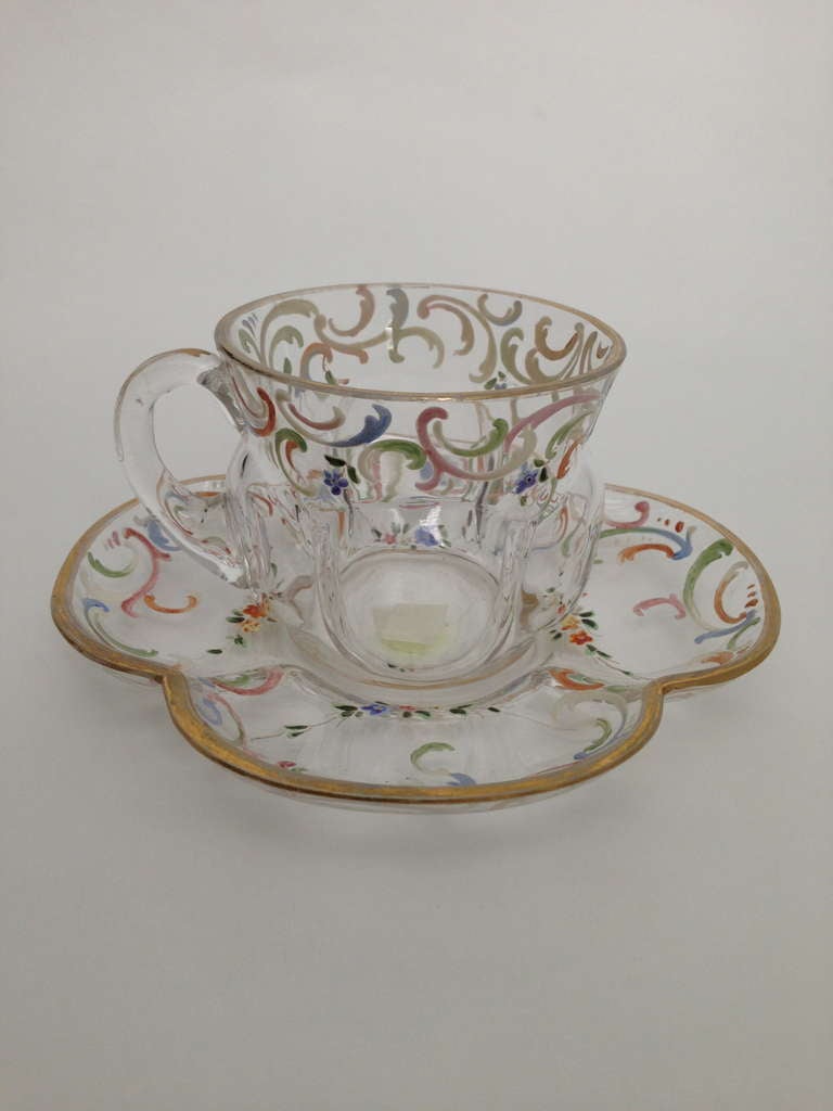 Set of Six Individual Moser Cups and Saucers Gilt and Enameled c.1900 ...