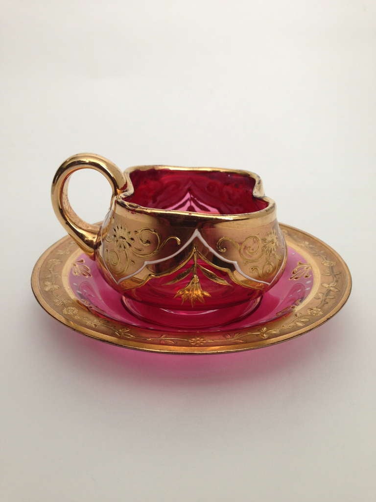 Set of Six Individual Moser Cups and Saucers Gilt and Enameled c.1900 ...
