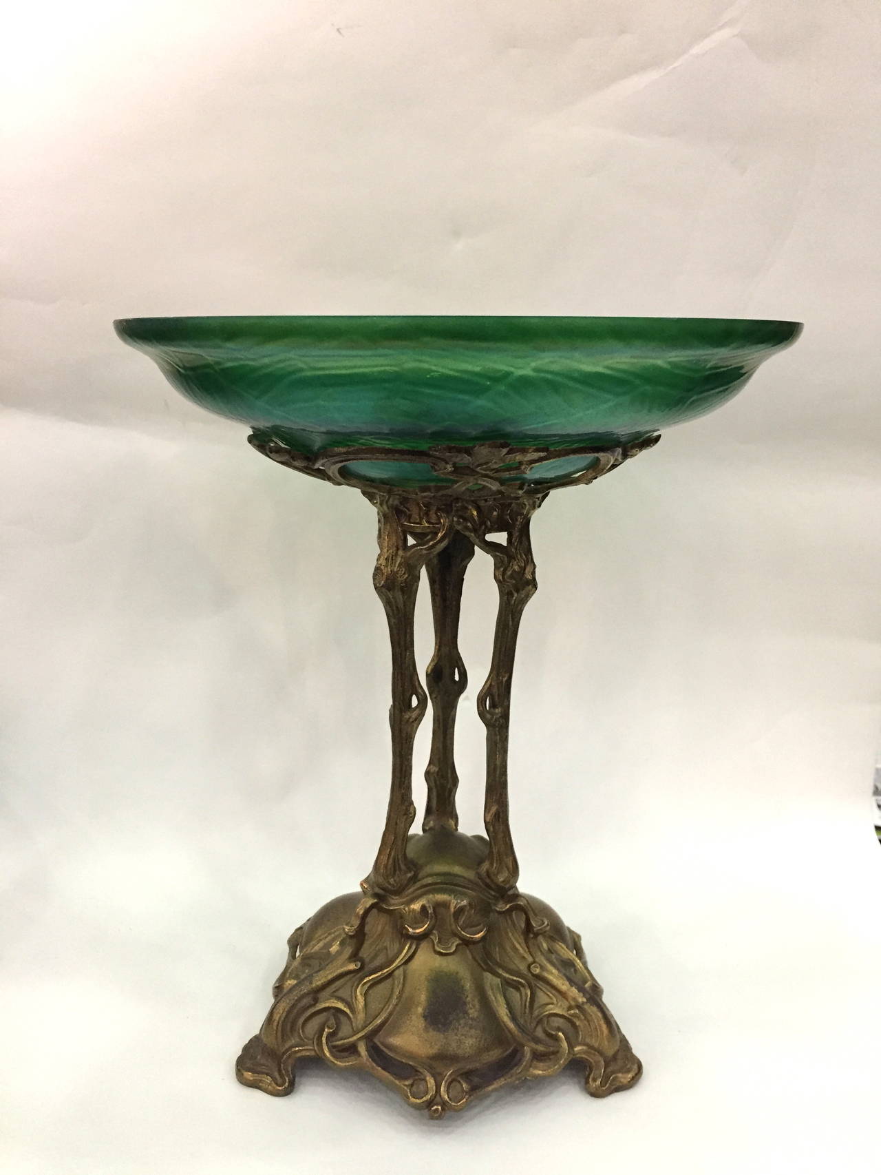 Art Nouveau Loetz Style Spider Web Bowl on Stand, circa 1900 at 1stDibs
