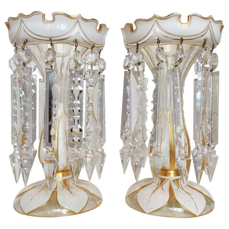 Rare Pair of Bohemian Two Color Overlay Glass Lusters 19thc. at 1stDibs