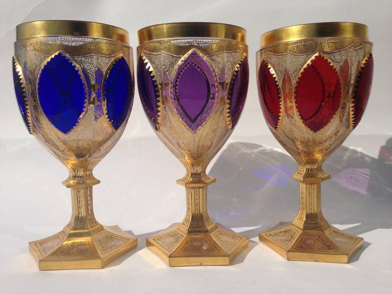 Magnificent Set of Antique Moser Goblets with Beautiful Gilding, circa ...