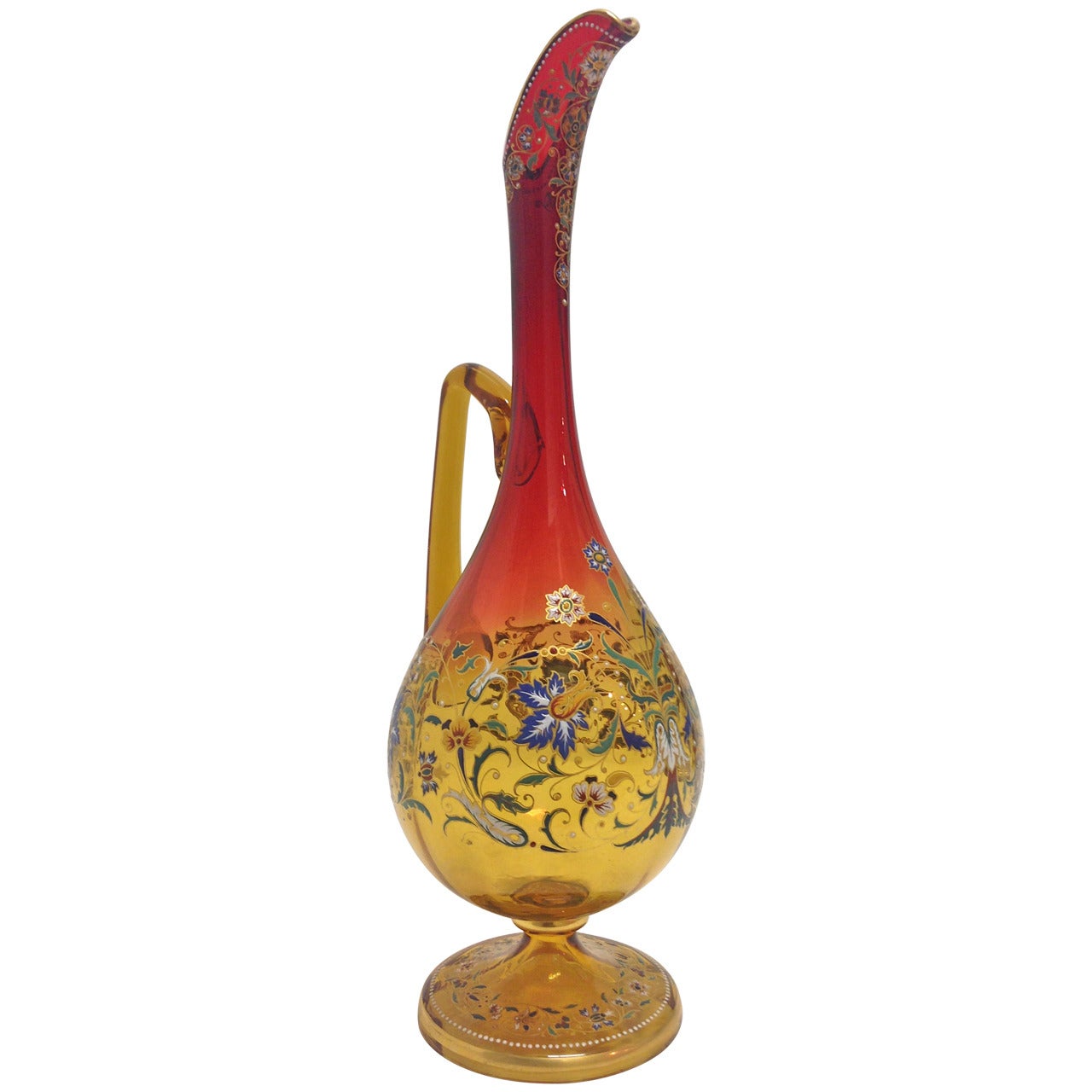 Large Moser Exhibition Ambrina Ewer Enamel Jewelled and Gilt Pitcher ...