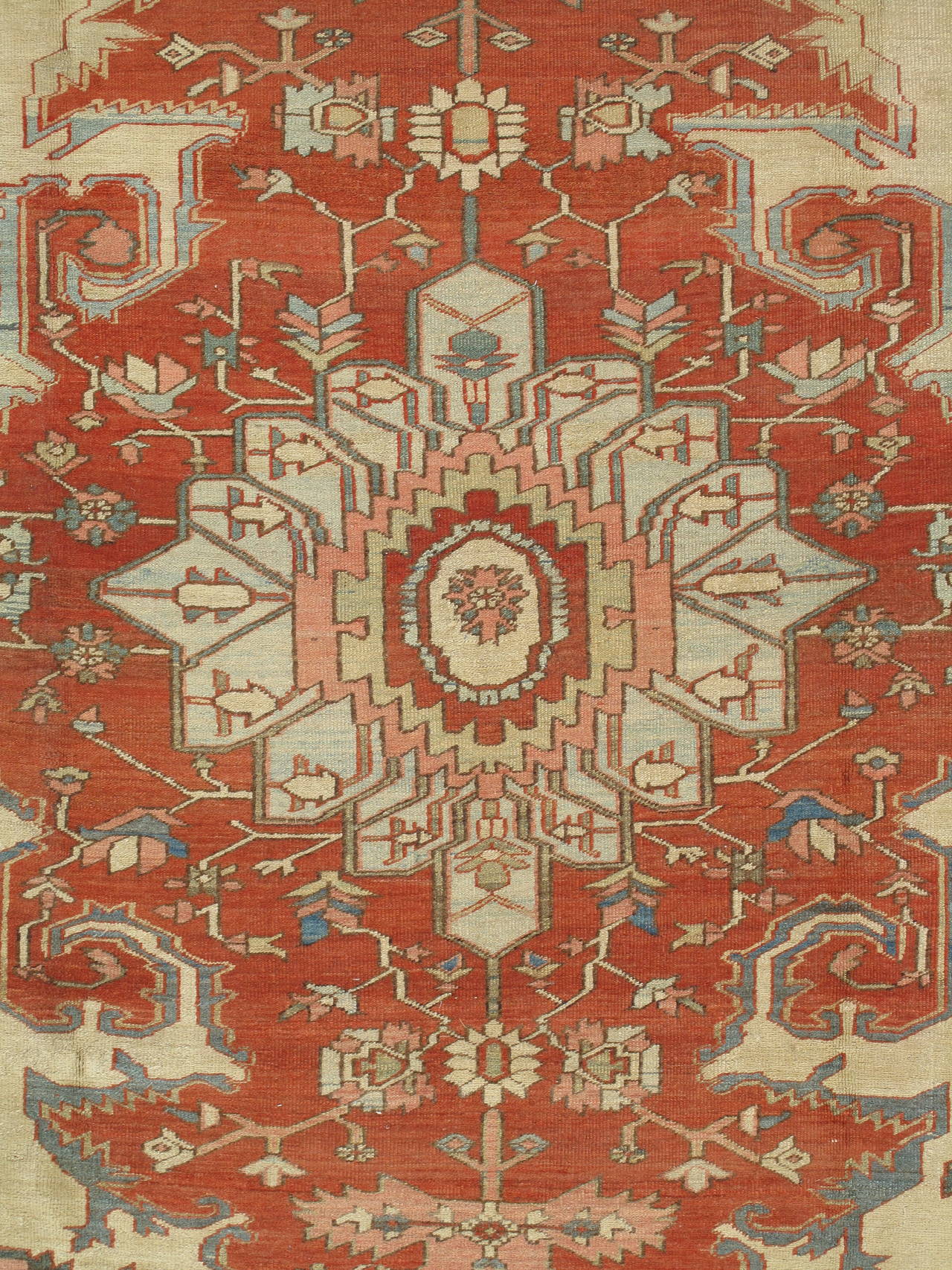 Antique Persian Serapi Carpet, Ivory Hand-Knotted Wool Oriental Rug For ...