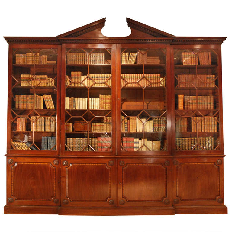 18th Century Architectural Mahogany Breakfront Bookcase For Sale at 1stDibs