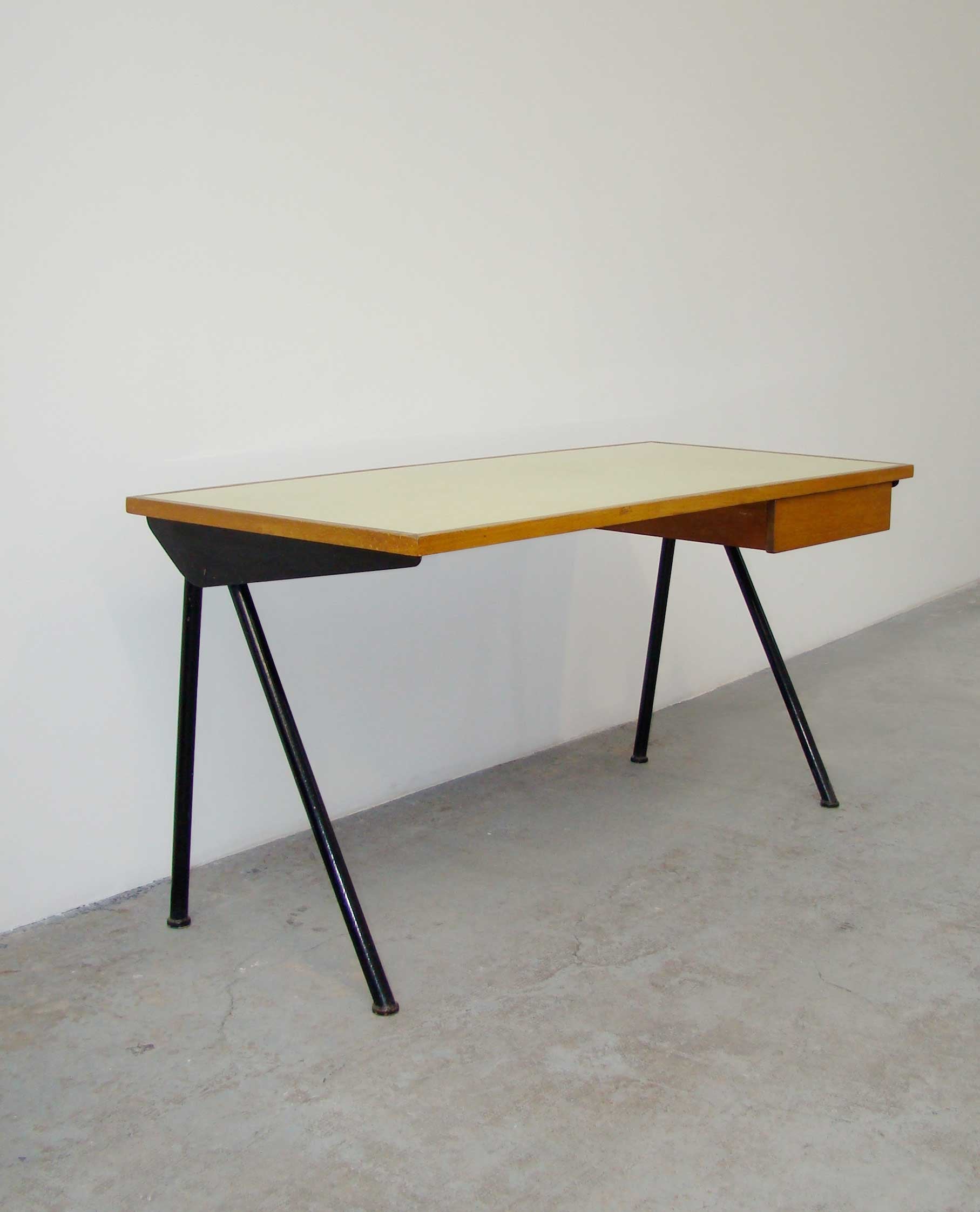"Compass" desk with tube legs, 1955 by Jean Prouvé at 1stDibs