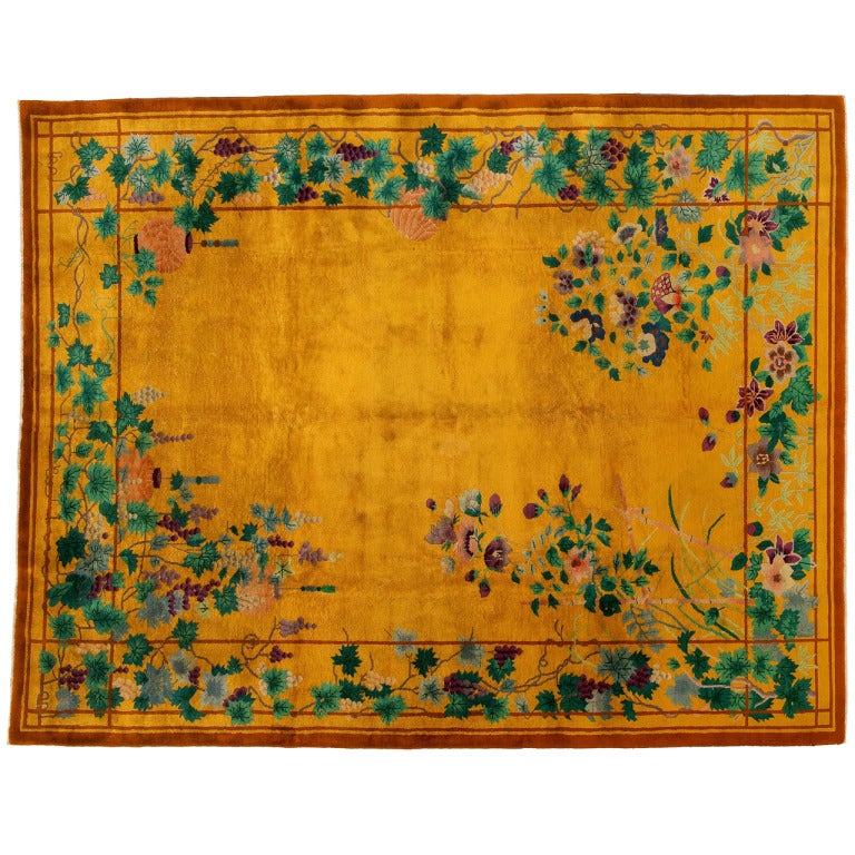 Walter Nichols Art Deco Yellow Wool Chinese Rug, 1930s at 1stDibs