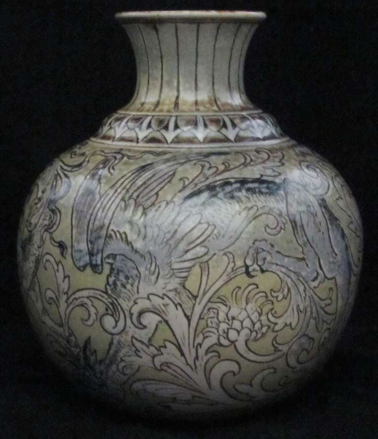 Martin Brothers Vase decorated with 3 Dragons at 1stDibs