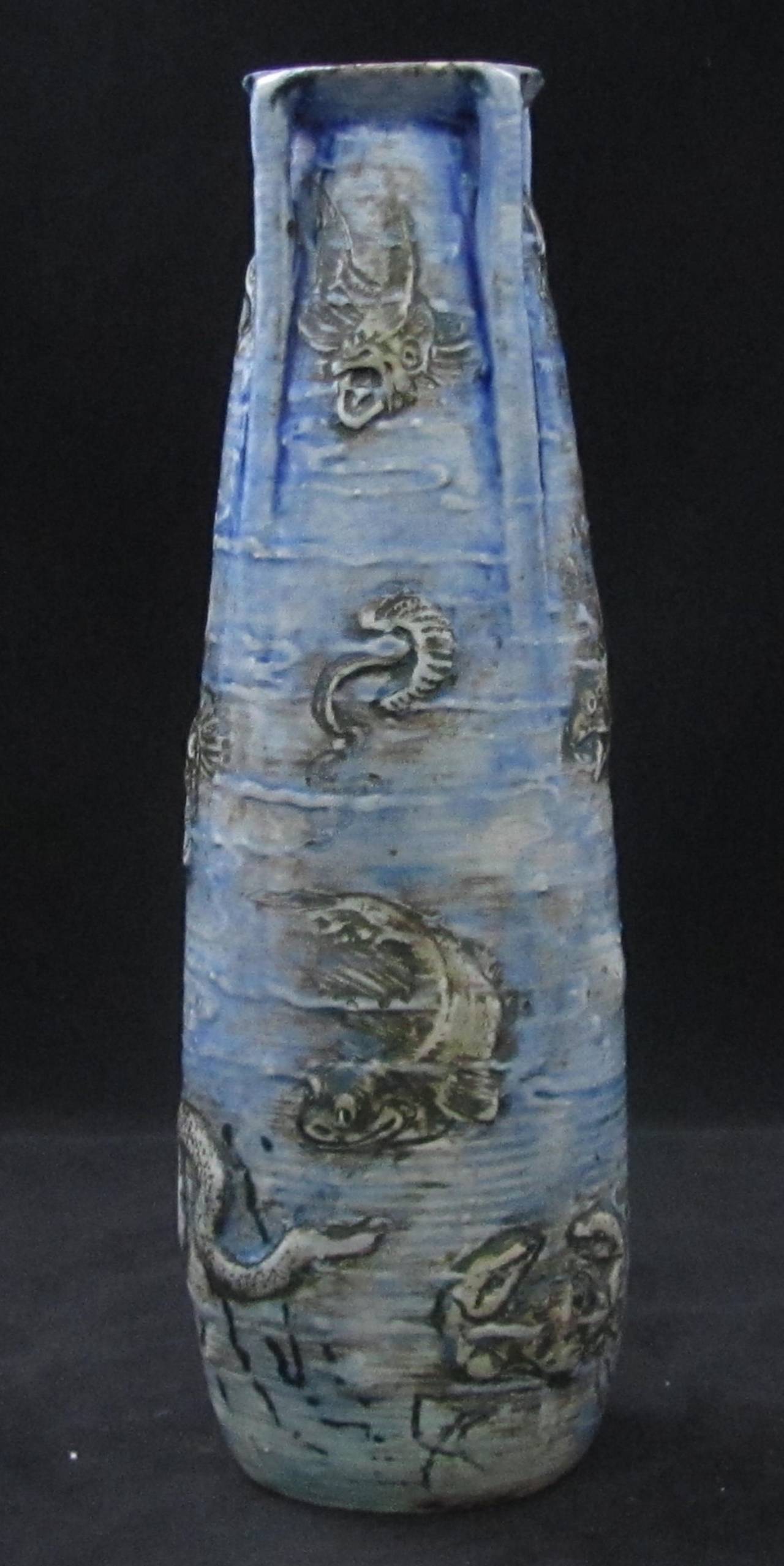 Martin Brothers Handled Vase decorated with Grotesque Fish at 1stDibs