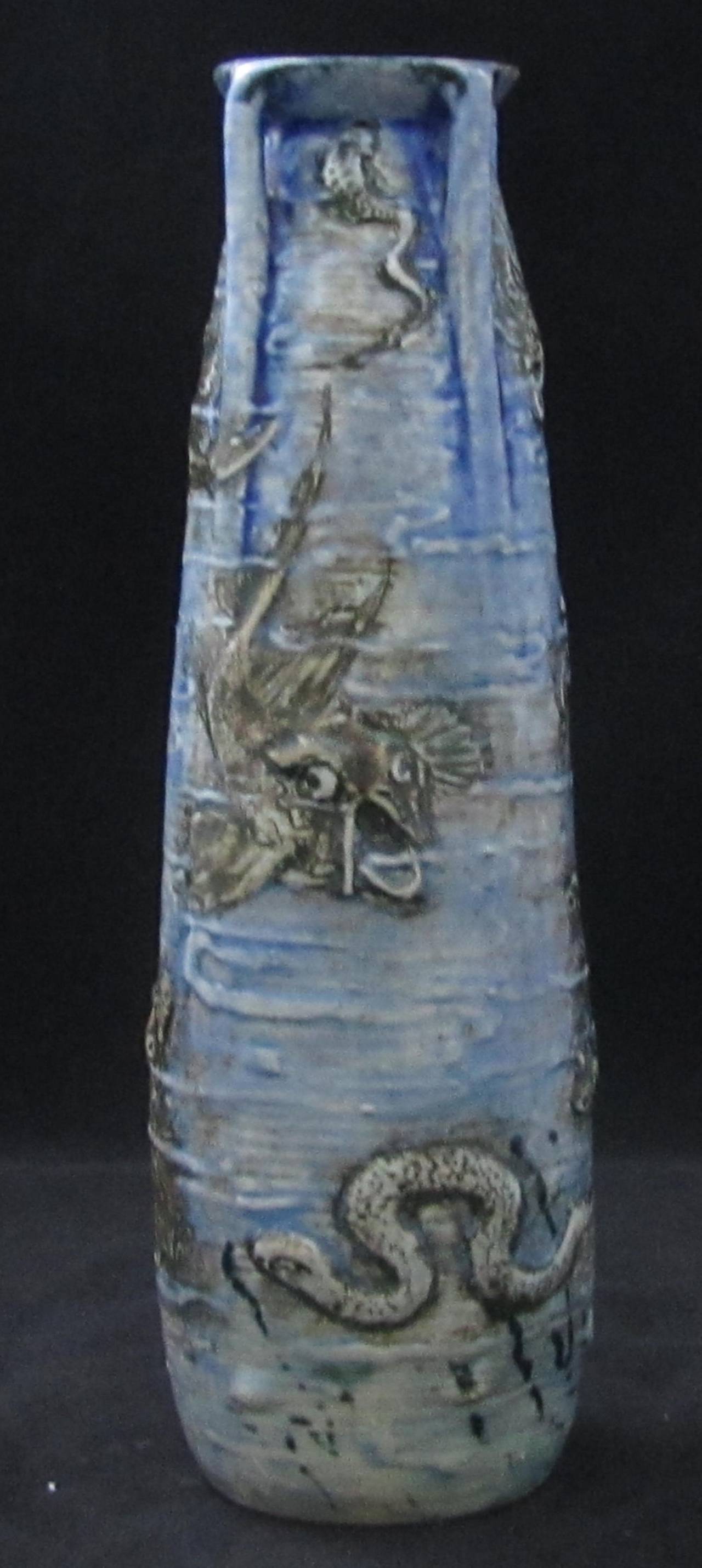 Martin Brothers Handled Vase decorated with Grotesque Fish at 1stDibs
