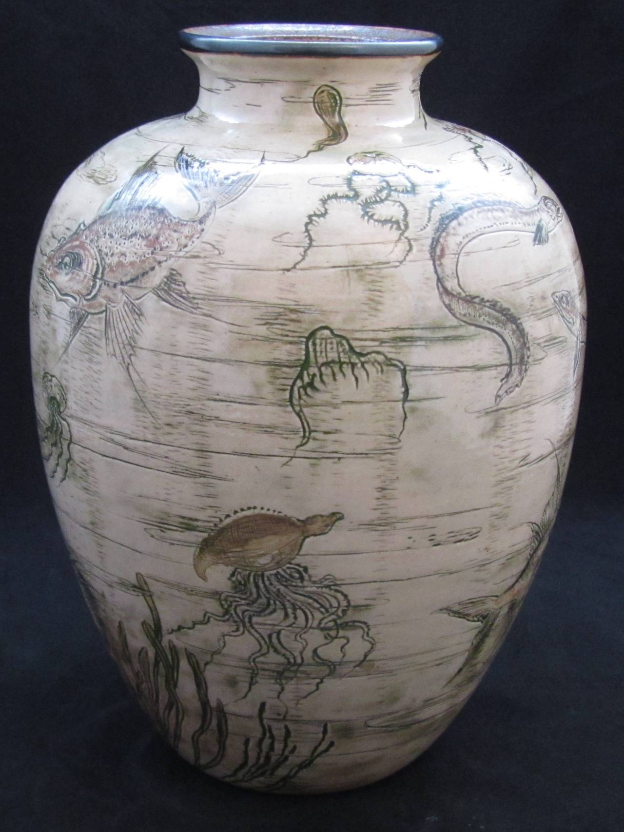 Martin Brothers Vase Decorated with Grotesque Sea Creatures at 1stDibs