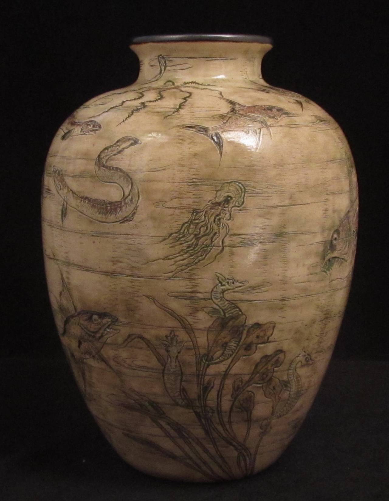 Martin Brothers Vase Decorated with Grotesque Sea Creatures at 1stDibs