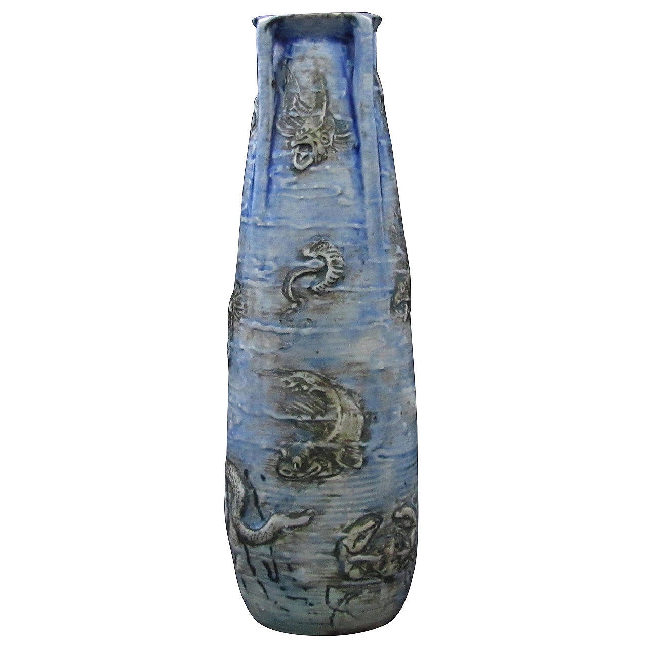 Martin Brothers Handled Vase decorated with Grotesque Fish at 1stDibs
